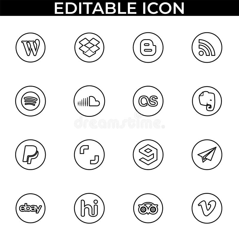 Simple Set of Social Media Fill and Line Vector Icon Editorial Stock ...
