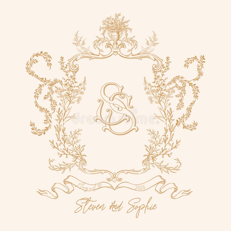 Beautiful Vintage Wedding Crest Shield Stock Vector - Illustration of ...