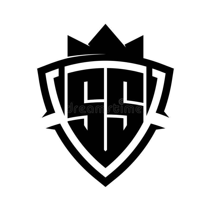 SS Letter Bold Monogram Triangle Curve Shield Shape with Crown Black ...