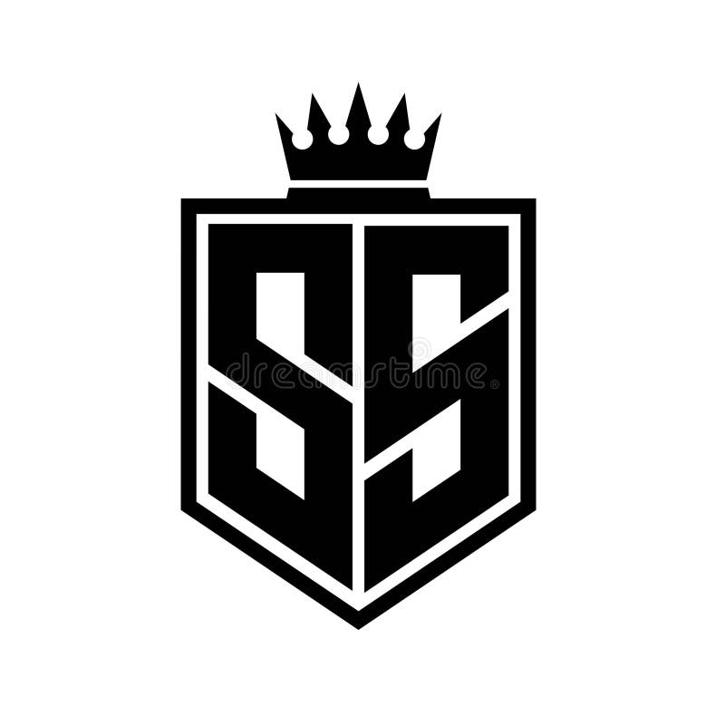 SS Logo Monogram Bold Shield Geometric Shape with Crown Outline Black ...