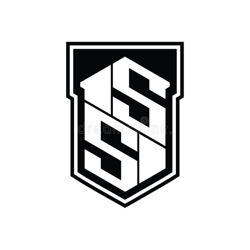 SS Logo Monogram Hexagon Geometric Up and Down Inside Shield Isolated ...