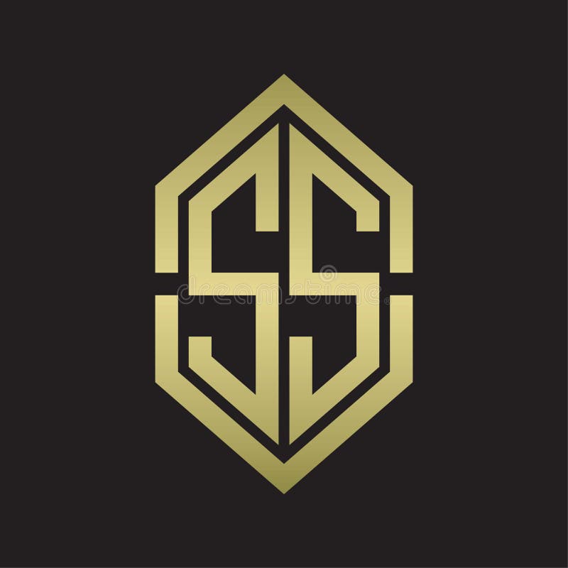 SS Logo Monogram with Hexagon Shape and Outline Slice Style with Gold ...