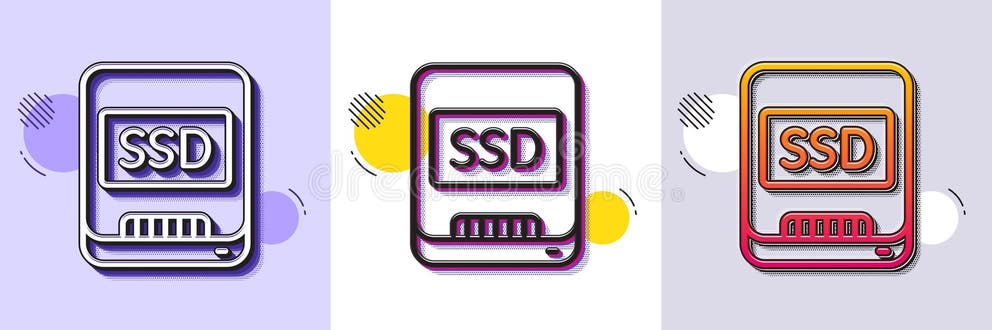 Ssd Line Icon. Computer Memory Component Sign. Data Storage. Halftone ...