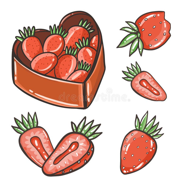 Sset of Strawberries in a Cartoon-style Gift Box, Fresh Berries Stock ...