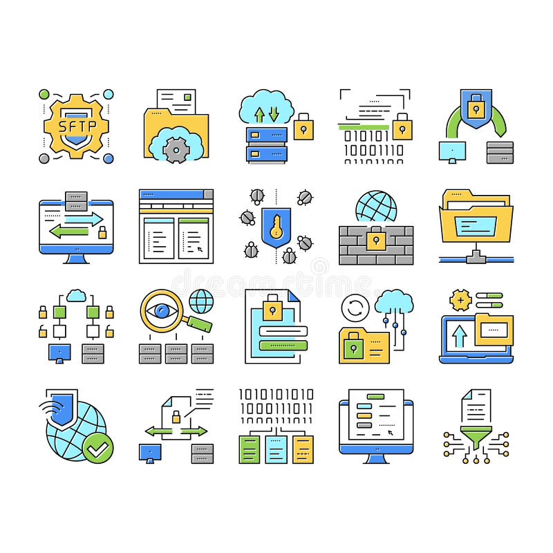 Ssh, Sftp File Transfer Protocol Icons Set Vector . Stock Vector ...