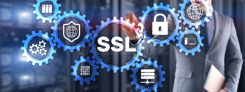 Ssl Businessman Pressing Virtual Screen Secure Sockets Layer Concept Cryptographic Protocols