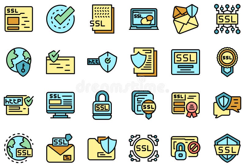 SSL Certificate Icons Set Line Color Vector Stock Vector - Illustration ...