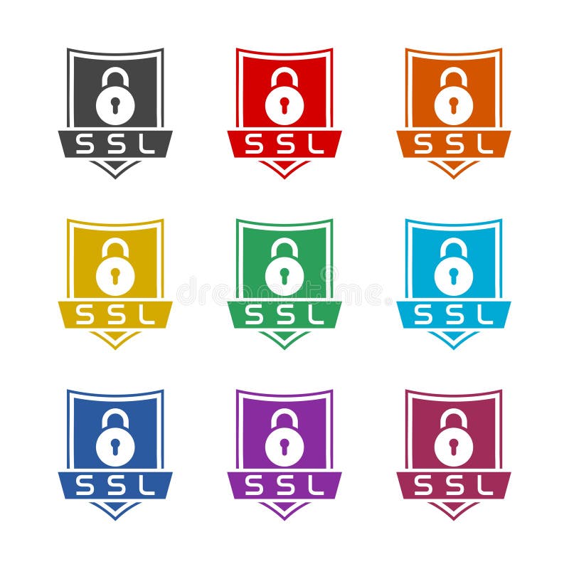 SSL Data Security Color Icon Set Isolated on White Background Stock ...