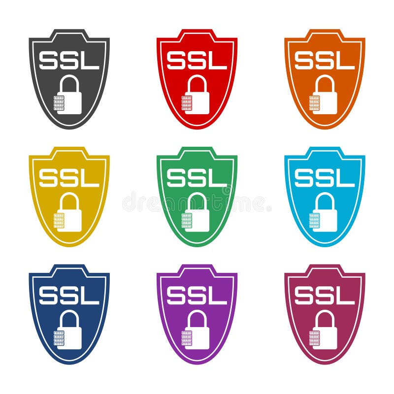 Ssl-Schild-Symbol. Set-Symbole Farbig Vektor Abbildung - Illustration ...