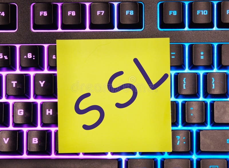 SSL, Security Certificate Written on a Yellow Sticker on a Laptop ...