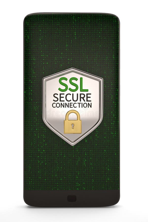 SSL Shield Secure Design on Smart Phone Screen. 3D Illustration. Stock ...