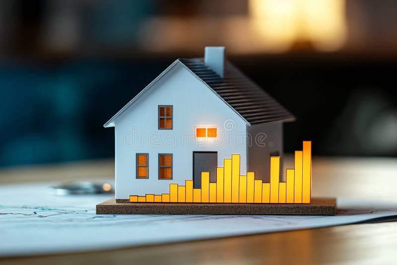 Ssmall House Model with Financial Graph Stock Illustration ...