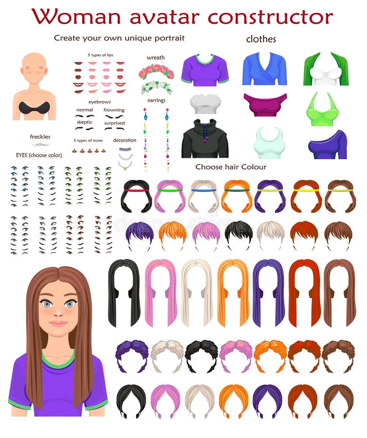 Vector Woman Avatar Constructor Character Creation Set Stock Vector ...