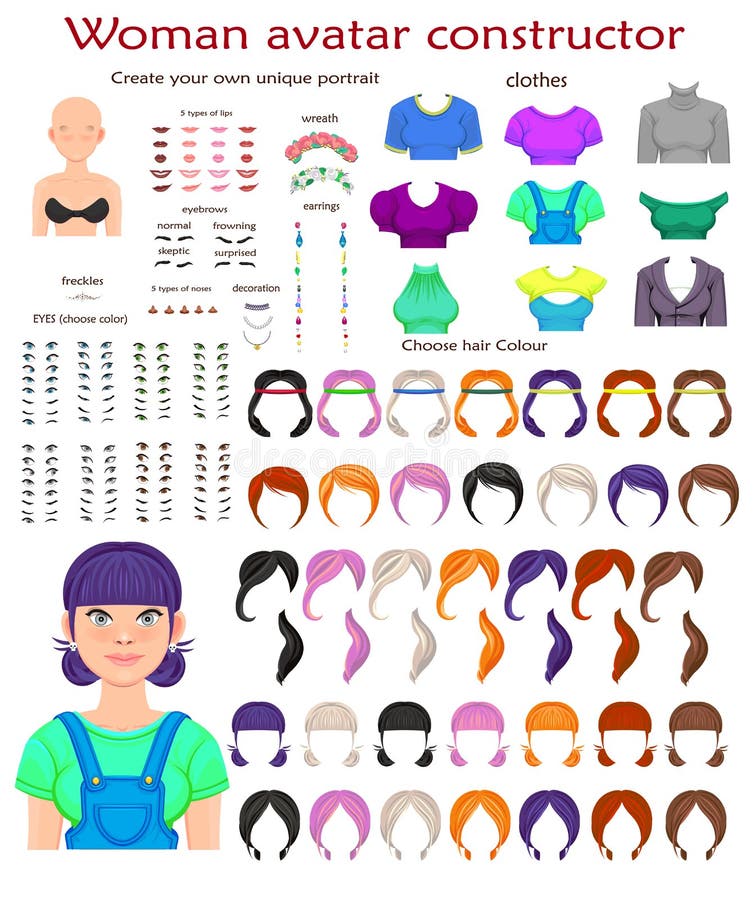 Woman Face Constructor Vector Female Character Avatar Creation Head ...