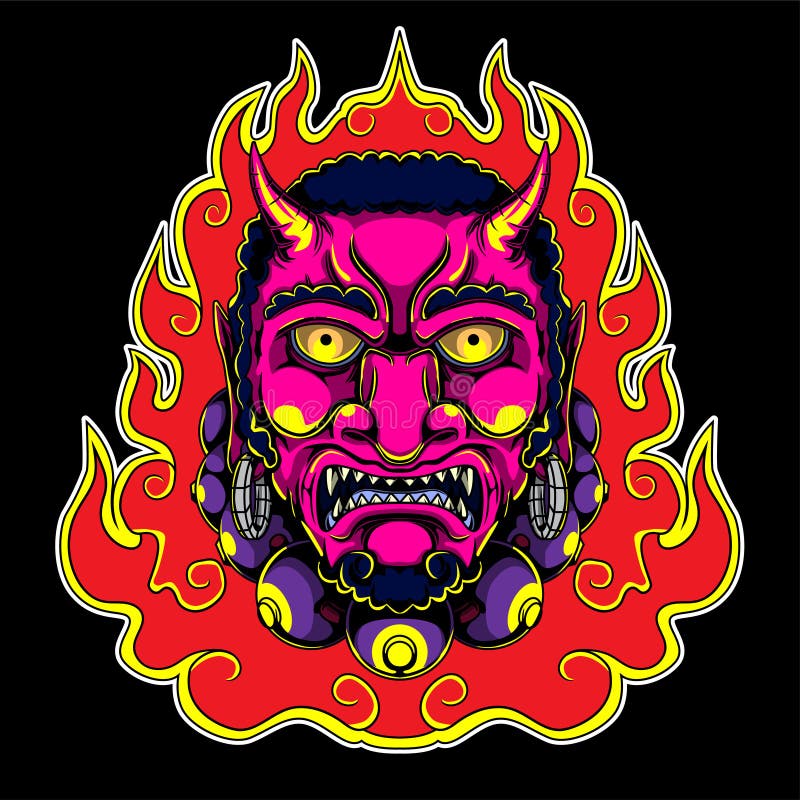 Fire Oni Head Tattoo Style Illustration Stock Illustration ...