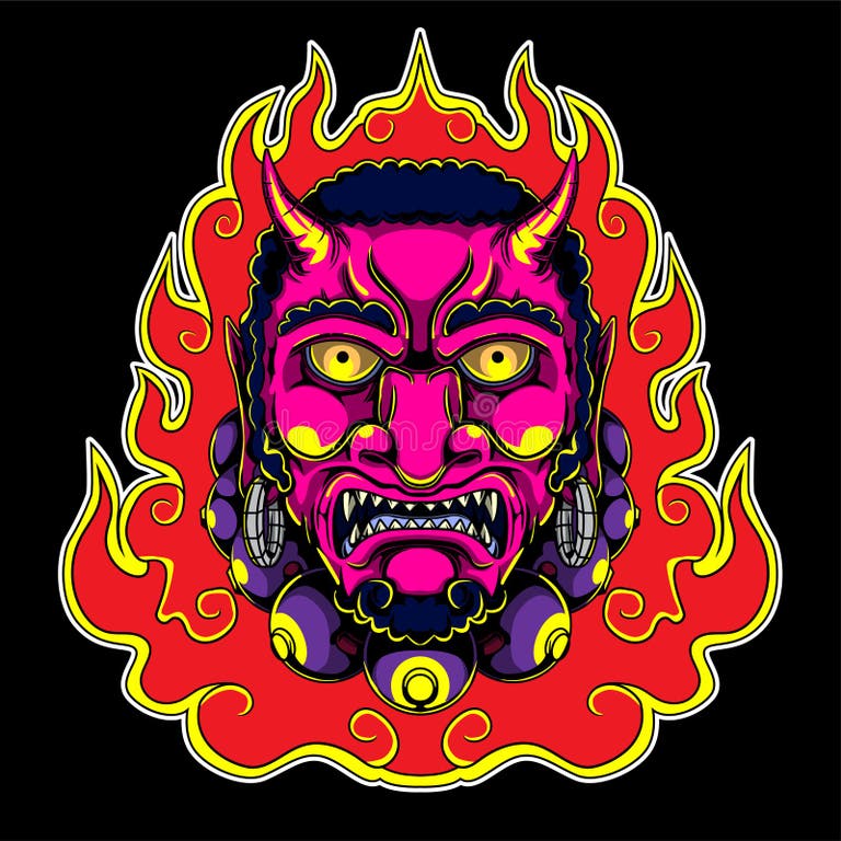 Fire Oni Head Tattoo Style Illustration Stock Illustration ...