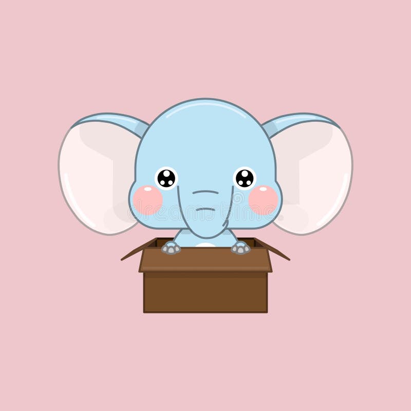 A Cute Cartoon Elephant with Wet Eyes in a Box, Seeking Adoption. Stock ...