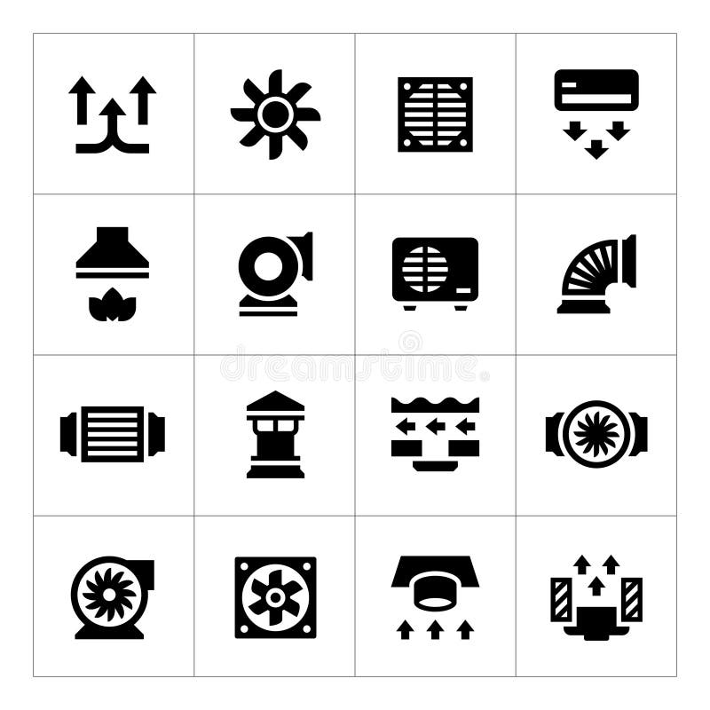 Ställ in Symboler Av Ventilation Och Att Betinga Vektor Illustrationer ...
