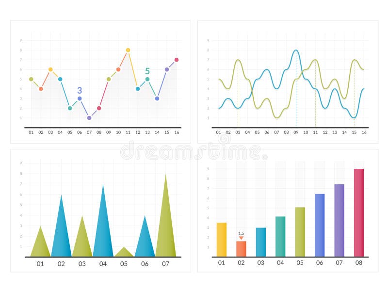 Line Charts and Area Charts Infographic Elements Vektor Illustrationer ...