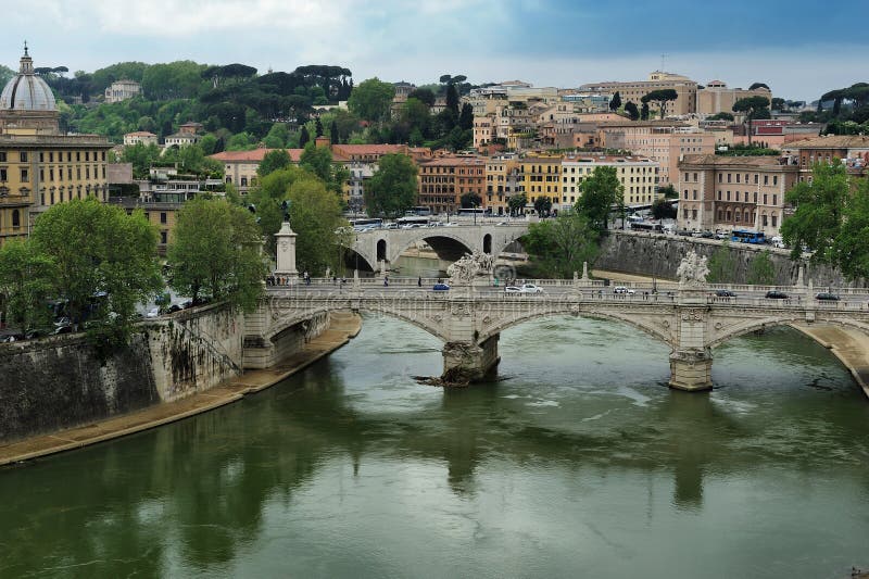 St.Angelo Bridge and River Tiber, Rome, Italy Stock Image - Image of ...
