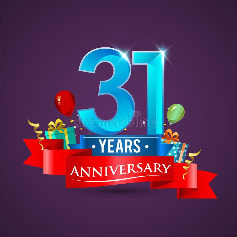 31st Anniversary Celebration Logo, with Gift Box and Balloons, Red ...