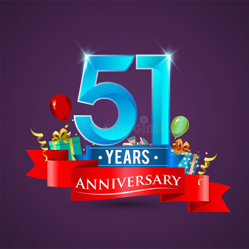 51st Anniversary Celebration Logo, with Gift Box and Balloons, Red ...
