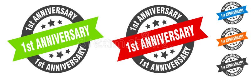 1st Anniversary Stamp. 1st Anniversary Round Ribbon Sticker. Tag Stock ...