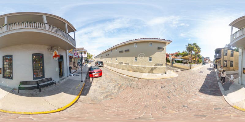 360 Equirectangular Panorama St Augustine Scene Cobblestone Road ...