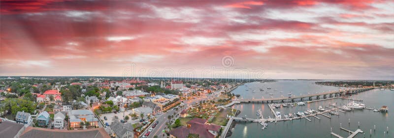 St Augustine, Florida. Aerial View of Skyline at Spring Sunset Stock ...