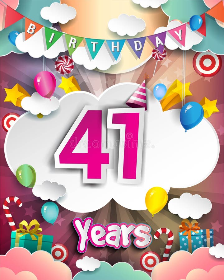 41st Birthday Celebration Greeting Card Design, with Clouds and ...