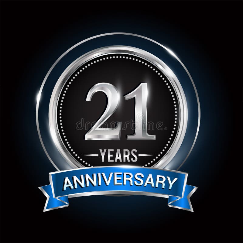 21st Silver Anniversary Logo with Blue Ribbon and Ring Stock ...