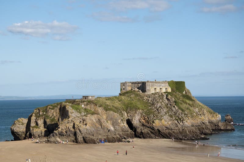 St Catherines Island, Tenby in Wales, from the Beach, Wide Angle Stock ...