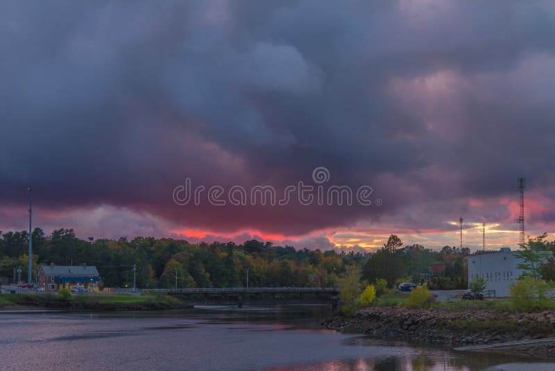 St. Croix River, St. Stephen Lighthouse, New Brunswick at Sunset in ...