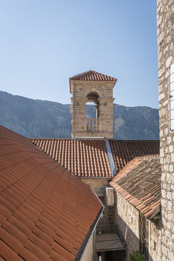 St Francis Monastery Tower in Kotor Old Town in Montenegro Stock Image ...