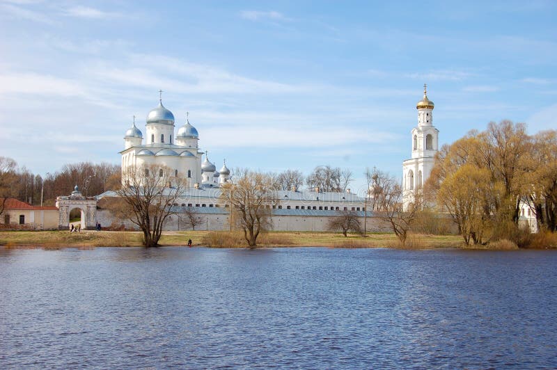 St. George Monastery in Novgorod, Russia, View from the River Stock ...