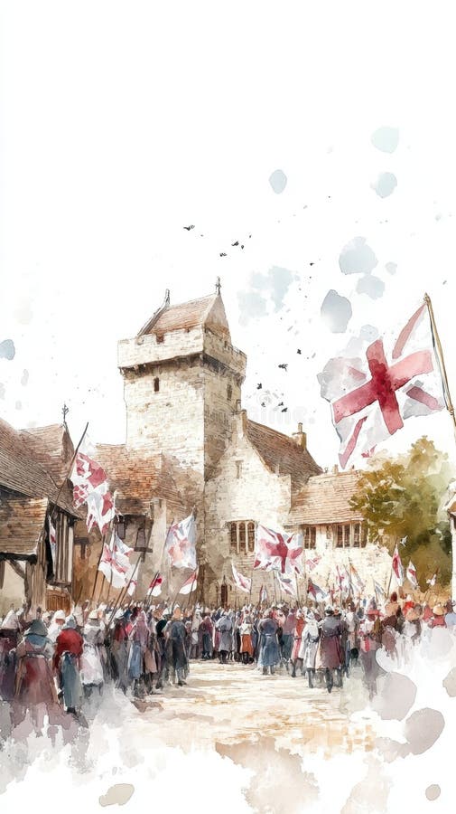 St. George S Day Medieval Town Celebration with Flags and Historic ...