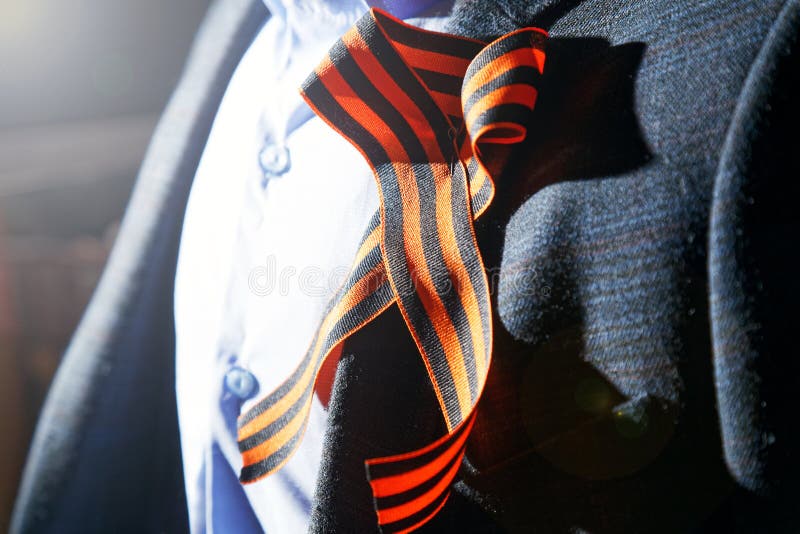 St. George`s Ribbon on the Lapel of Jacket Stock Image - Image of ...