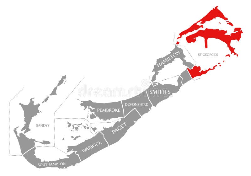 St Georges Red Highlighted in Map of Bermuda Stock Illustration ...
