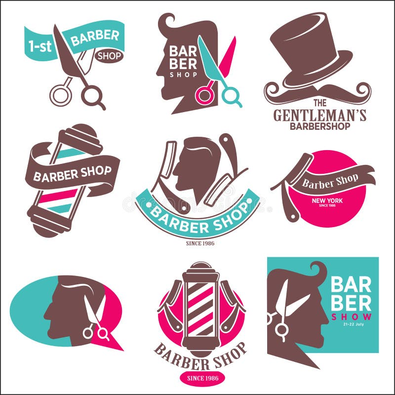 1-st Heren` S Herenkapper Kapper Stickers Vector Illustratie ...