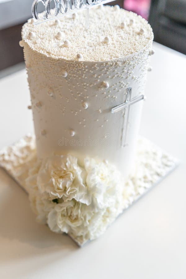 1st Holy Communion Cake with Decorations- Close Up View Stock Photo ...