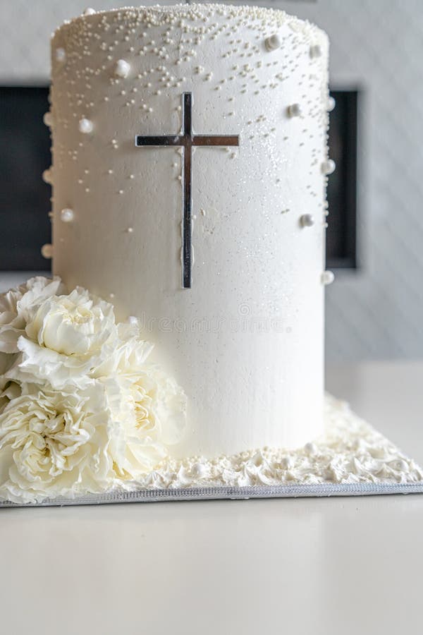1st Holy Communion Cake with Decorations- Close Up View Stock Photo ...