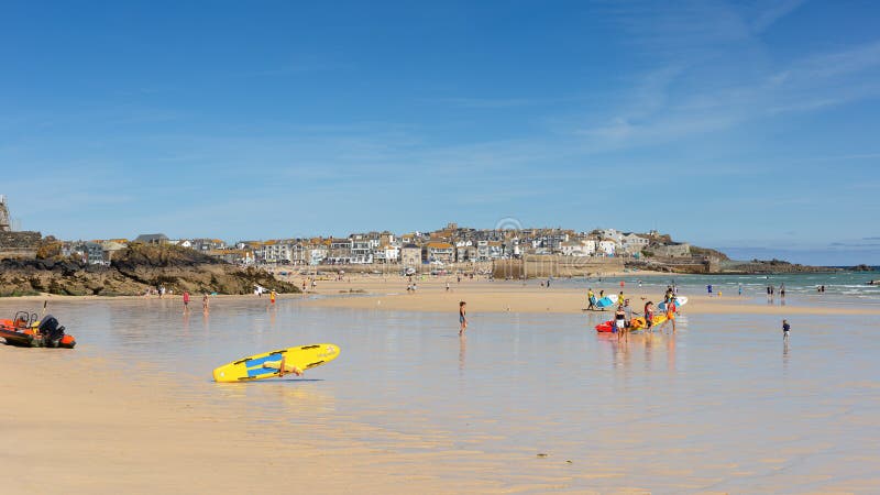 St. Ives Beach during Low Tide Revealing the Sandy Seabed Cornwall ...