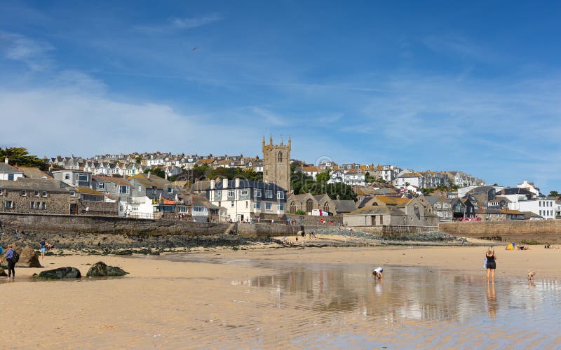 St. Ives Beach during Low Tide Revealing the Sandy Seabed Cornwall ...
