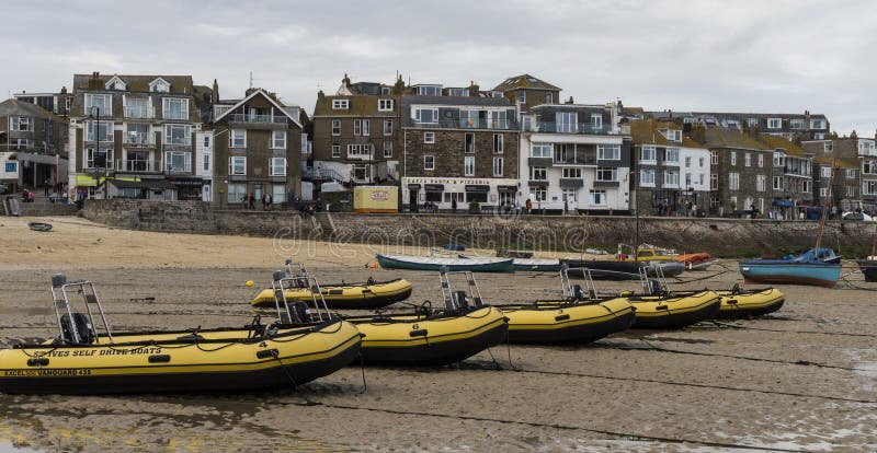 Yellow Boats in a Row at St Ives Editorial Image - Image of clouds ...
