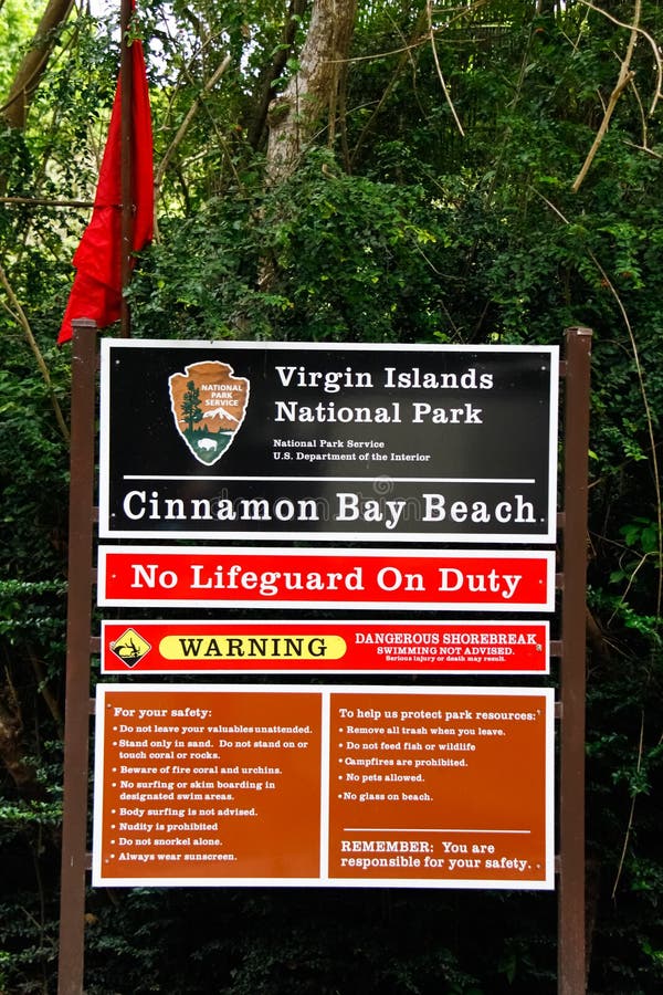 John Red Flag Warning Cinnamon Bay Beach Sign Stock Photos - Free ...