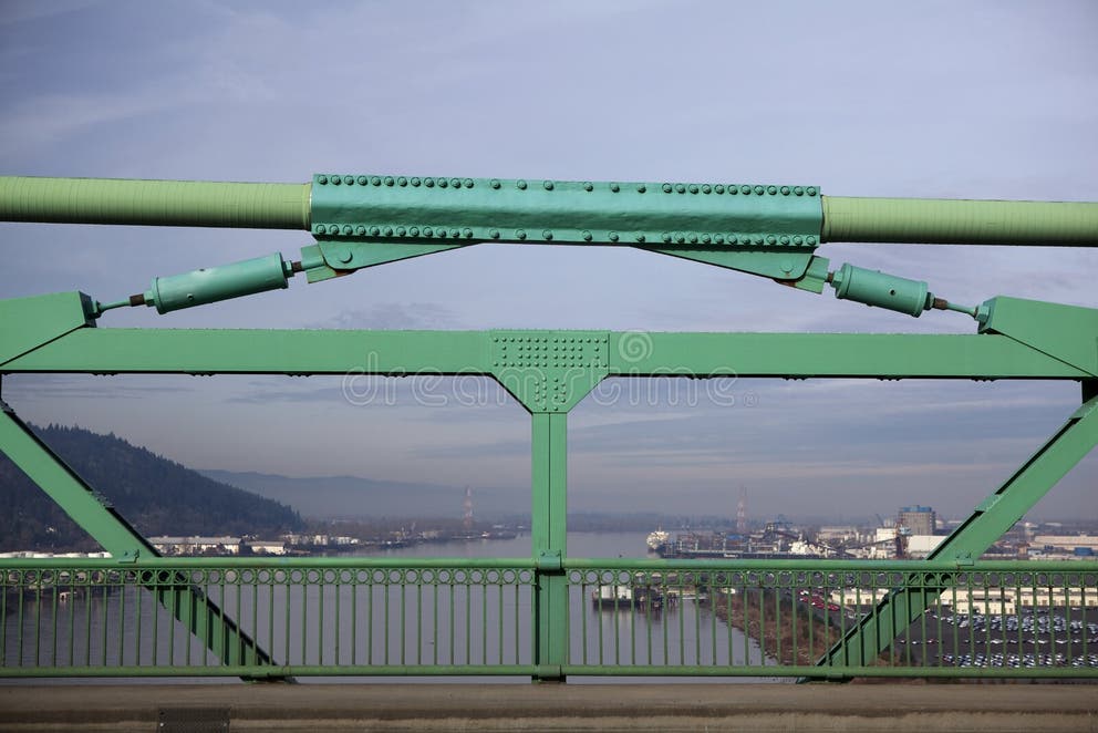 St. Johns Bridge Railing Over Willamette River Stock Photo - Image of ...
