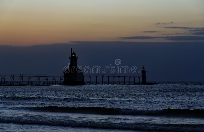 St. Joseph Michigan Lighthouse At Deep Sunset Stock Photo - Image of ...