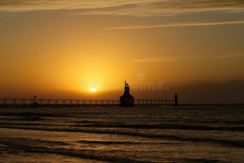 St. Joseph Michigan Lighthouse at Sunset Stock Photo - Image of ...
