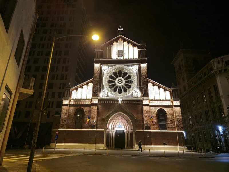 St Joseph S Cathedral in Bucharest Illuminated at Night with Neo-Gothic ...