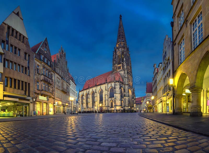 St Lambert`s Church at Dusk in Munster, Germany Stock Photo - Image of ...